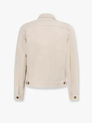 Valentino Garavani White Cotton Denim Jacket With Gold Metal V-logo - Cream