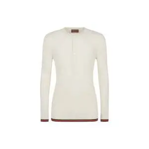 Gucci Ribbed-knit Silk Long-sleeve T-shirt With Web Detail - White