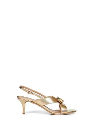 FERRAGAMO Gold Laminated Nappa Leather Rima Vara Bow Sandals - Multicolor