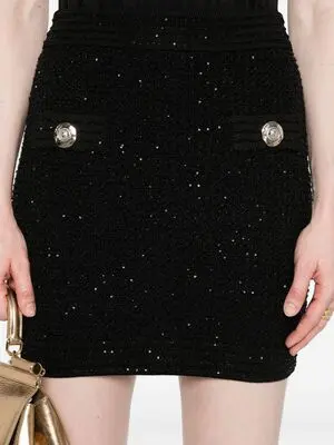 Balmain Black Sequin Tweed Mini Skirt - Multicolor