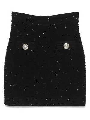 Balmain Black Sequin Tweed Mini Skirt - Multicolor