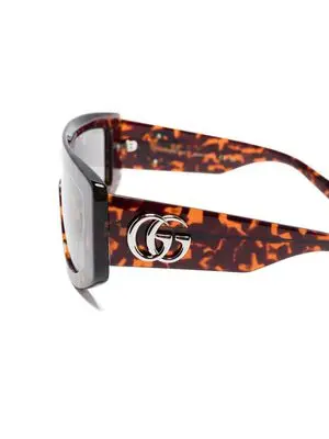 Gucci Rectangular Shape Sunglasses With Tortoiseshell Pattern And Signature Double G Logo - Multicolor