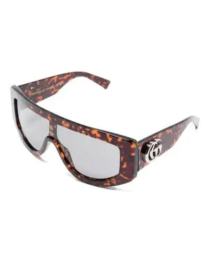 Gucci Rectangular Shape Sunglasses With Tortoiseshell Pattern And Signature Double G Logo - Multicolor