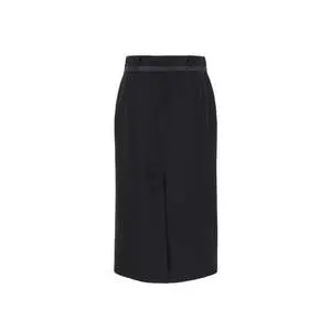 Fendi Virgin Wool Grain De Poud Skirt With Waist Logo Band
