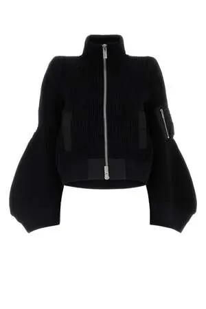 Sacai Wool Cardigan With Layered Striped Shirt