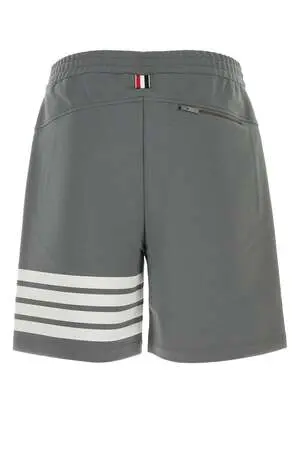 Thom Browne Grey Stretch Jersey Bermuda Shorts With Signature Stripes - Gray