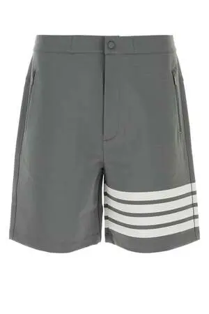 Thom Browne Grey Stretch Jersey Bermuda Shorts With Signature Stripes - Gray