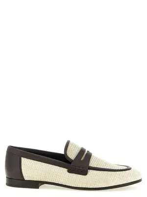 Brunello Cucinelli Raffia Loafers With Leather Detailing - Cream