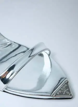 Prada Leather Stiletto Heeled Sandals With Side Buckle - Silver