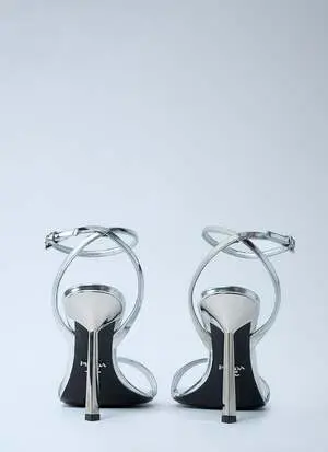 Prada Leather Stiletto Heeled Sandals With Side Buckle - Silver