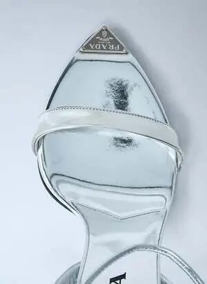 Prada Leather Stiletto Heeled Sandals With Side Buckle - Silver