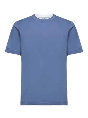 Brunello Cucinelli Light Blue Cotton Faux Layering T-shirt
