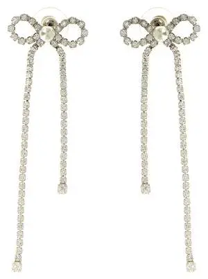 SELF-PORTRAIT Crystal Droplet Bow Earrings - Silver