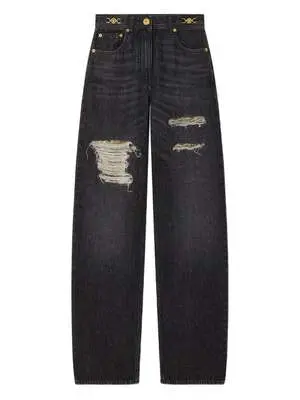 Versace Dark Wash Embroidered Waistband Jeans - Multicolor