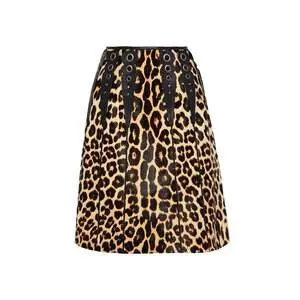 Bottega Veneta Leopard Print Calf Hair And Leather Skirt - Brown