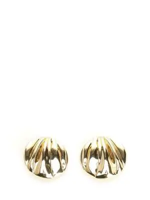 CHLOÉ CHLOE Vintage Gold Brass Pleated Round Earrings