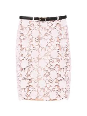 SELF-PORTRAIT Lace Pencil Skirt With Belt - Multicolor