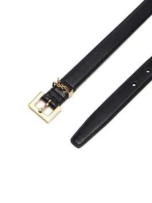 Saint Laurent Cassandre Thin Belt In Hammered Calfskin - Black
