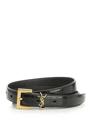 Saint Laurent Skinny Logo Belt - Black