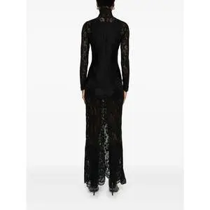 Rabanne Lace Appliqué High Neck Long Sleeve Gown - Black