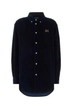 Miu Miu Corduroy Shirt With Logo Detail - Blue