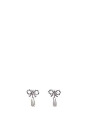 SELF-PORTRAIT Crystal Bow Pearl Drop Earrings - Multicolor