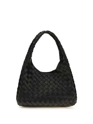 Bottega Veneta Campana Shoulder Bag In Woven Intrecciato Leather - Black