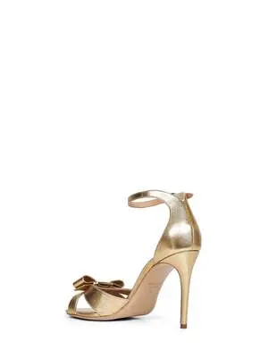 FERRAGAMO Gold Laminated Nappa Leather Roxy Vara Bow Sandals - Multicolor