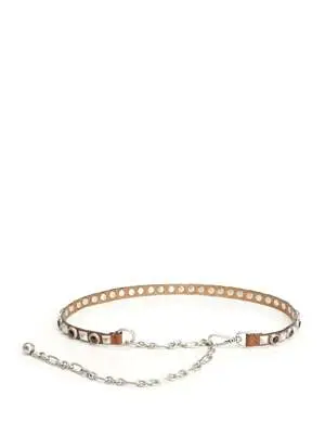 Etro Adjustable Leather And Chain Belt With Jeweled Studs - Brown