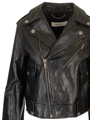 GOLDEN GOOSE Distressed Leather Biker Jacket
