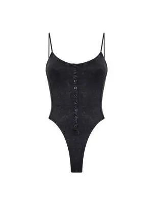 DIESEL® Dark Grey Marbled Ribbed Jersey T-ley Bodysuit - Multicolor