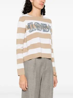 Max Mara Striped Wool Crew Neck Long Sleeve Sweater - Multicolor
