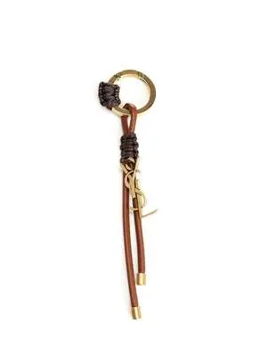 Saint Laurent Lambskin Leather Keyring With Monogram Charm - Brown