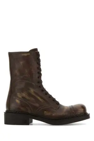 Miu Miu Leather Lace-up Combat Boots - Brown