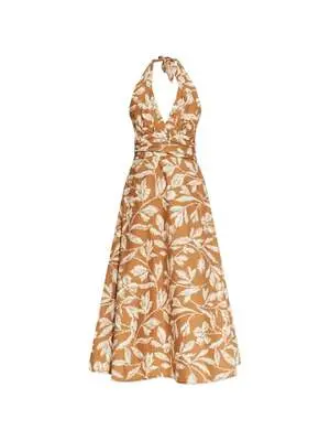 Max Mara Cotton Halterneck Printed Midi Dress - Multicolor
