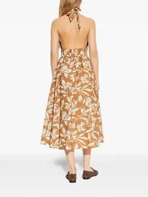 Max Mara Cotton Halterneck Printed Midi Dress