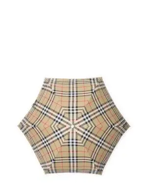 Burberry Check Folding Umbrella With Wooden Handle