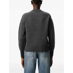 AMI Paris Heather Grey Wool Knit Crew Neck Jumper With Intarsia Heart