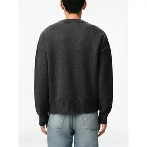 AMI Paris Heather Grey Wool Knit Crew Neck Jumper With Intarsia Heart