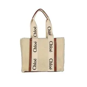 Chloé Woody Shearling Tote Bag - Cream