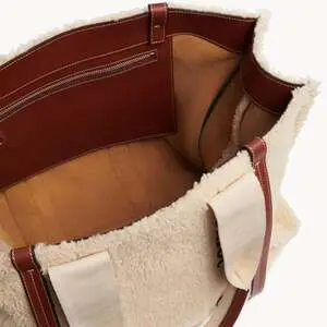 Chloé Woody Shearling Tote Bag - Cream