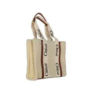 Chloé Woody Shearling Tote Bag - Cream