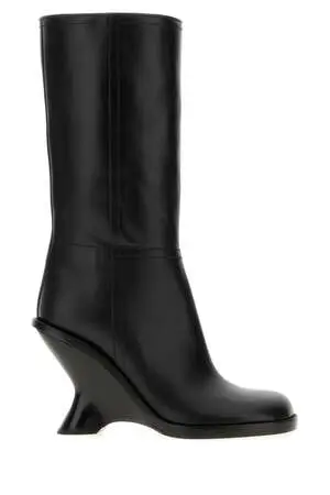 Dries Van Noten Leather Boots With Sculptural Heel - Black