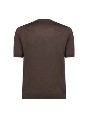 Tagliatore Dark Brown Silk Knit Crewneck T-shirt - Multicolor