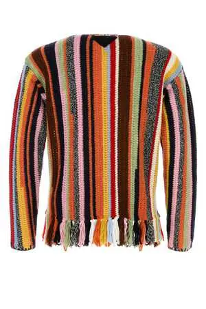 Prada Striped Crochet Sweater With Fringed Hem