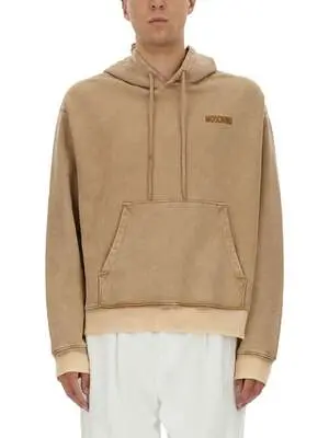 Moschino Hooded Sweatshirt With Logo And Embellished Smiley Face - Brown