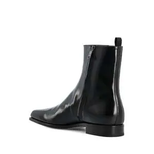 Prada Brushed Calf Leather Square Toe Zip-up Boots