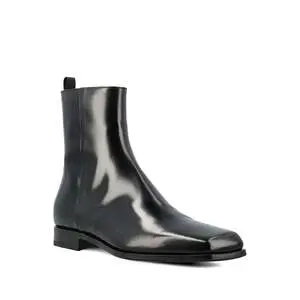 Prada Brushed Calf Leather Square Toe Zip-up Boots