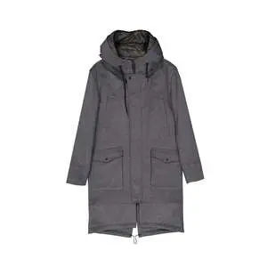 Herno Cashmere Zip-up Coat With Hood And Patch Pockets - Gray