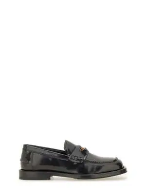 Moschino Leather Loafers With Gold Tone Detail - Black